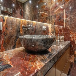 Contemporary Brown And Grey Marble Small Bathroom Design