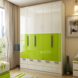 Modern 4-Door White And Wood Swing Wardrobe Design With Frosted Glass ...