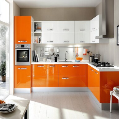 3 Orange Kitchen with Light Hardwood Floor Design Ideas with Images 2026
