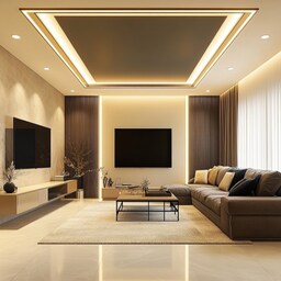 Peripheral Modern False Ceiling Design With Cove And Recessed Lights