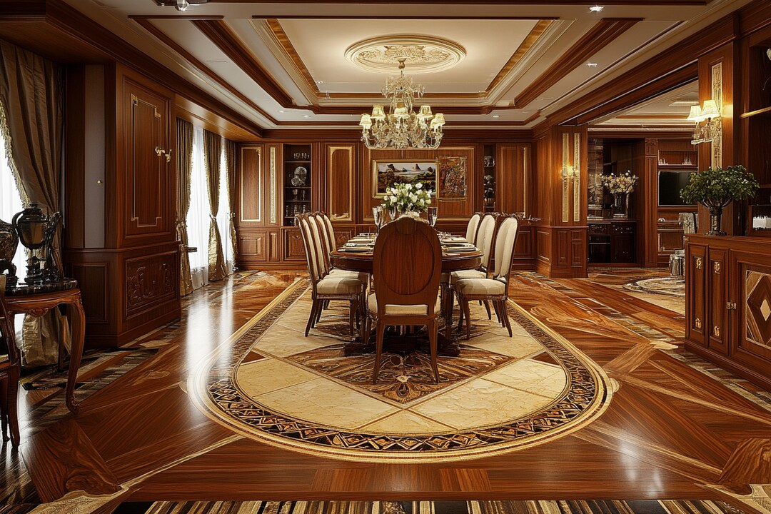 Classic Wooden Rectangular Tile Design For Dining And Living Rooms