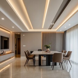 Transitional Lacunar Wood And Gypsum False Ceiling Design