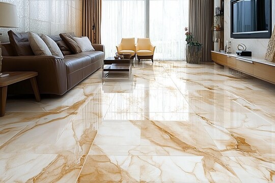 Glossy Beige Living Room Tile Design