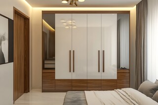 Modern 4-Door White And Wood Swing Wardrobe Design With Frosted Glass ...