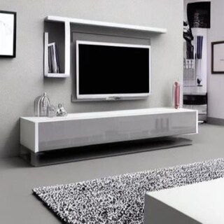 Modern Grey And Black Wall-Mounted TV Unit Design With Marble Accent Wall
