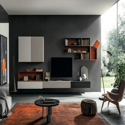Grey Wall Contemporary TV Unit Design with Wall Mounted Drawer
