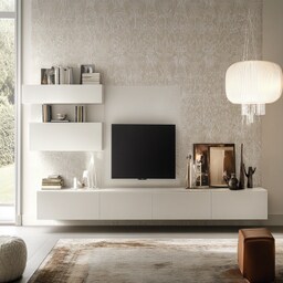 Modern TV Unit Design in Slate Grey and Walnut Bronze