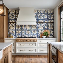 Modern Dark Blue and White Moroccan Kitchen Tile Dado Design