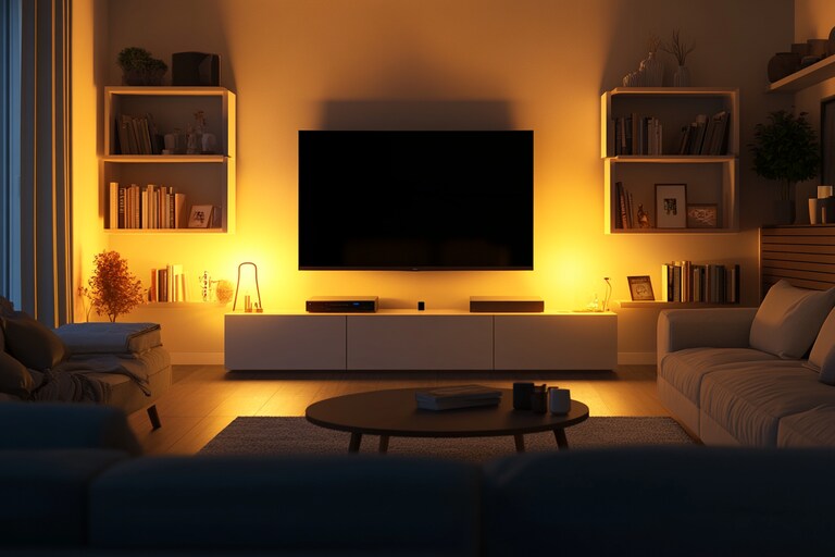 Contemporary Acacia Wood and White Floor-Mounted TV Unit Design with ...