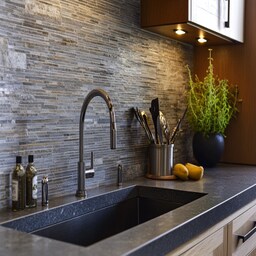 Contemporary Maroon And White Kitchen Tiles With Grid Pattern