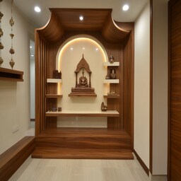 Modern Mandir Design With Tall Unit