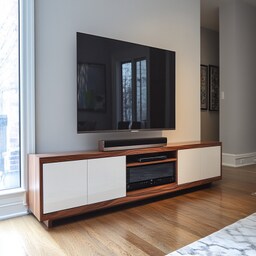 Minimal Mocca Nat Trend TV Unit Design with Elegant Trim Wall