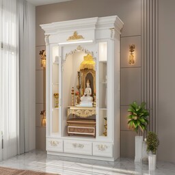 Modern Pooja Room Design With Om Mandala Wall Panel