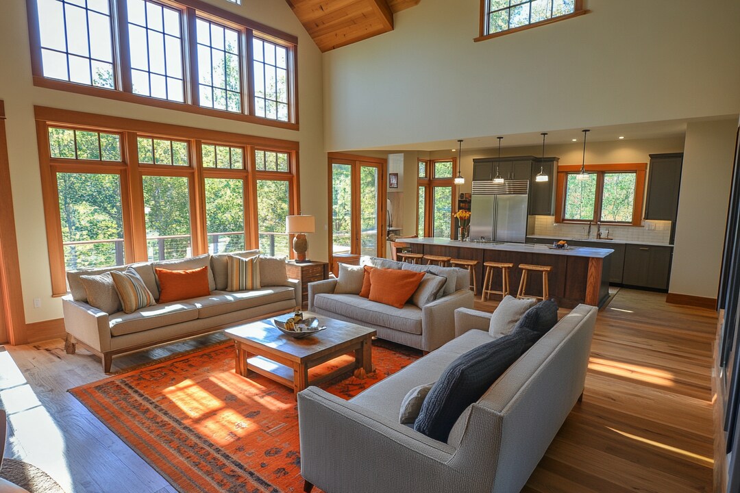 Spacious Contemporary Living Room Design With Sofas, Bench and Lounge ...