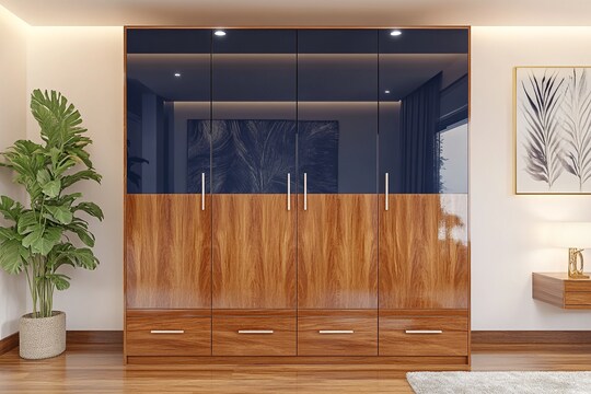 Vibrant Contemporary Swing Wardrobe Design with External Drawers