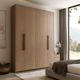 2-Door Modern Wardrobe Design with Reflective Yellow Glass Shutters