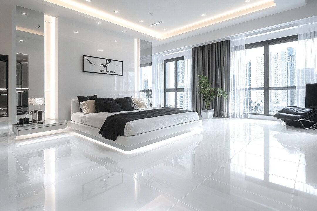 Modern Glossy White Floor Tiles Design
