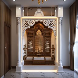 Floor-Mounted Modern Pooja Mandir Design With A CNC Pattern