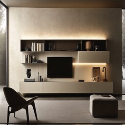 Light Beige Modern TV Unit Design with Drawer