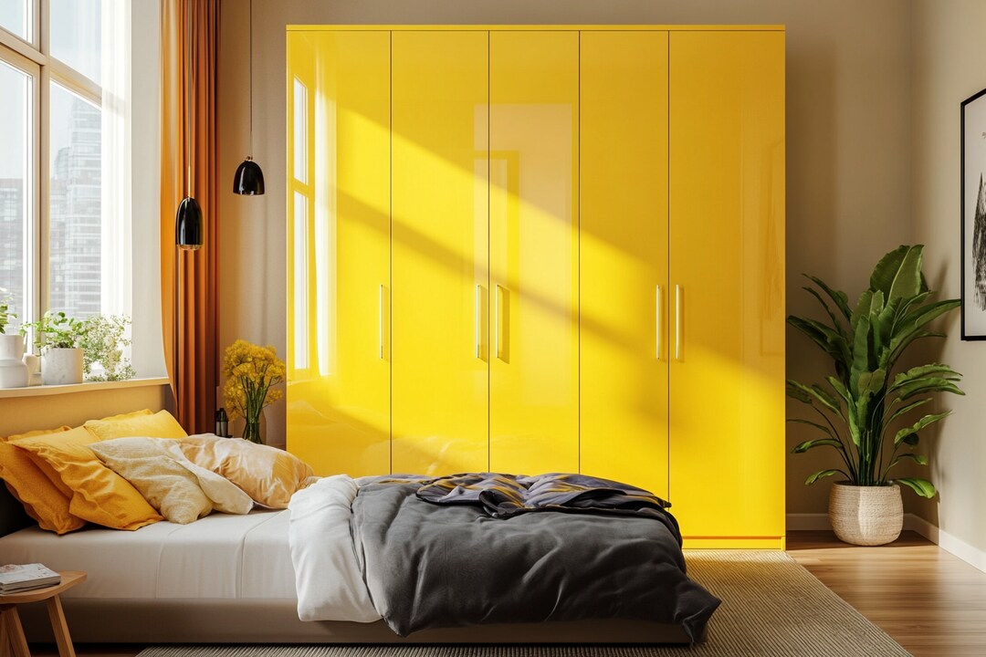 5-Door Full-Height Swing Wardrobe Design In Bright Modern Yellow