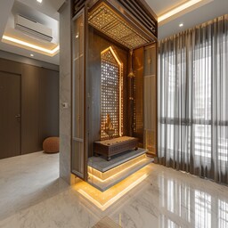 Modern Wall-Mounted Mandir Unit With Om Mandala Design and Lighting