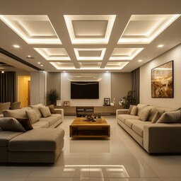Modern U-Shaped Gypsum False Ceiling Design For Dining Room