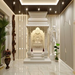 Modern Pooja Mandir Design Attached With A White Crockery Unit