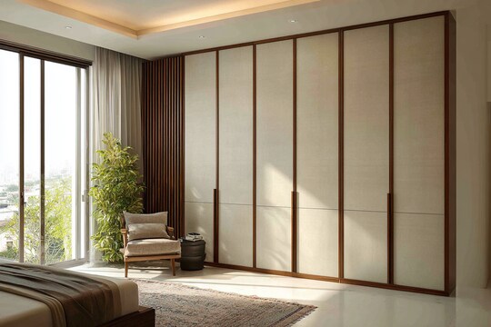 6-Door Contemporary Swing Wardrobe Design with Suede Finish Laminate ...