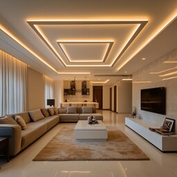 Contemporary POP Single Layered Ceiling Design With Pendant Lights