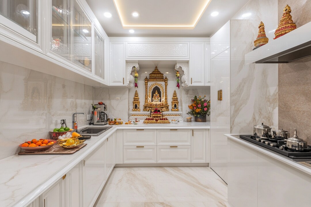 Contemporary Modular Frosty White L-Shaped Kitchen Design With ...