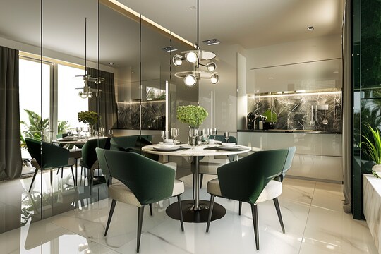 Contemporary White And Dark Green 4-Seater Dining Room Design With ...