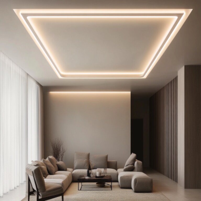 Modern Single-Layered False Ceiling Design With Profile And Recessed ... Modern Single-Layered False Ceiling Design With Profile And Recessed ...