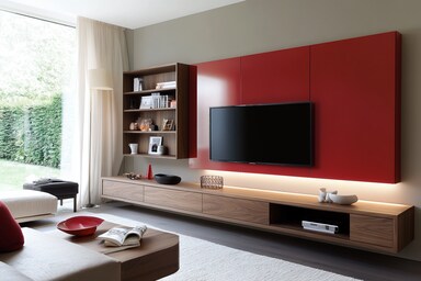 Light Red and Walnut Modern TV Unit Design