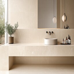 Glass Partition and Marble Countertop Modern Bathroom Design