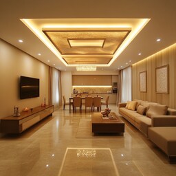 POP Modern Rectangular False Ceiling Design With Cove Light