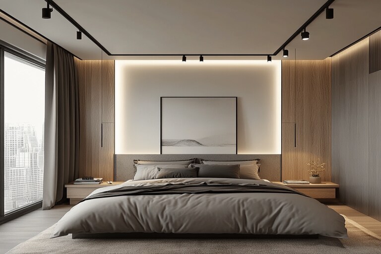 Contemporary Single-Layered Bedroom Ceiling Design With Console Track ...