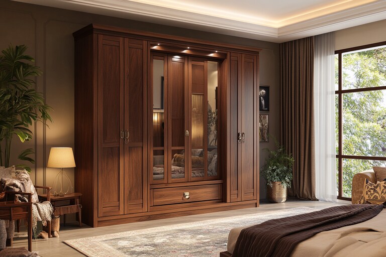 Indian Traditional 6-Door Swing Wardrobe Design