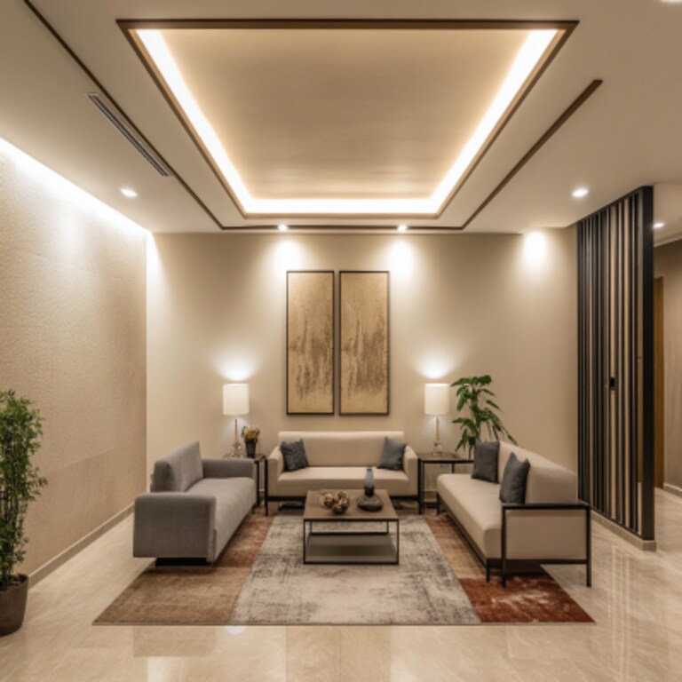 Contemporary Peripheral Gypsum False Ceiling Design With Spotlights Contemporary Peripheral Gypsum False Ceiling Design With Spotlights