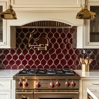 1 Maroon Traditional Kitchen Wall Tile Design Ideas in 2025