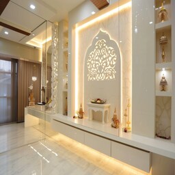 Modern Mandir Design With In-Built Storage