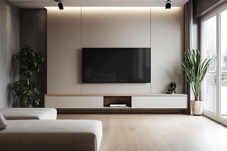 Light Beige Modern TV Unit Design with Drawer