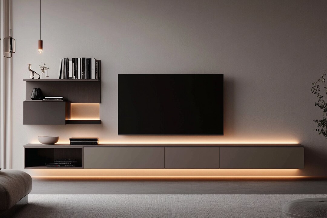 Contemporary Tan Wall-Mounted TV Unit Design