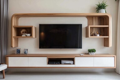 Classic White And Wood TV Unit Design With Wall-Mounted Console And ...