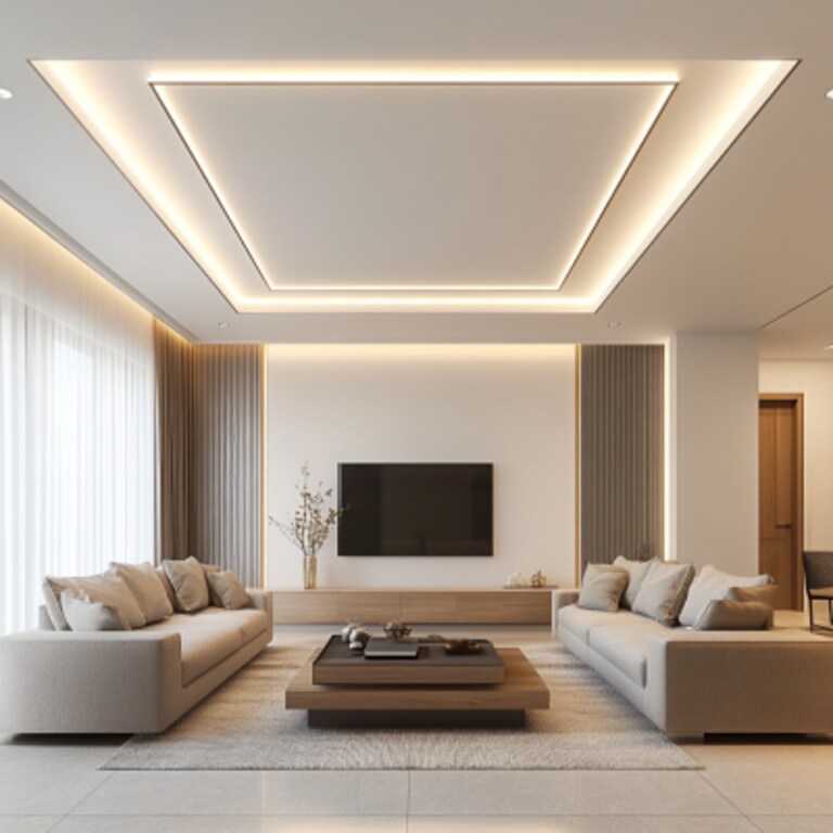 Modern POP Rectangular Single-Layered Ceiling Design With Cove Lights Modern POP Rectangular Single-Layered Ceiling Design With Cove Lights