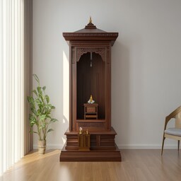 Spacious Mandir Design With White Jali Backdrop