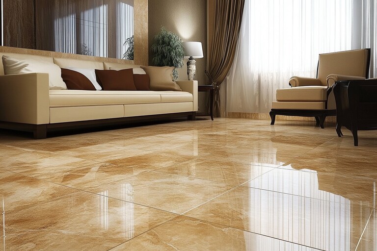 Living Room Floor Tiles Design With A Matte Finish