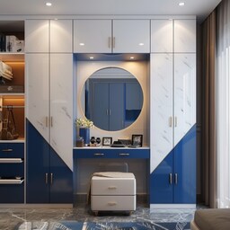 4-Door Shore Blue Contemporary Swing Wardrobe With Open Shelves And ...