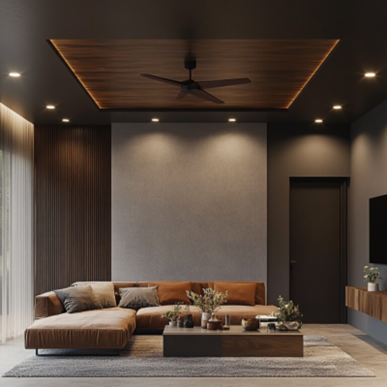 Contemporary POP Single Layered Ceiling Design With Pendant Lights Contemporary POP Single Layered Ceiling Design With Pendant Lights