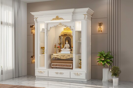 Contemporary Floor-Mounted White Pooja Unit Design