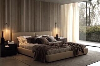 Modern Master Bedroom Design with King Bed, Fluted Panels and Neutral Tones